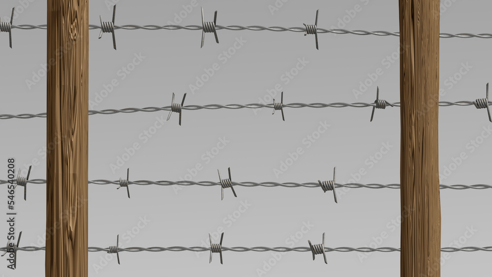 Barbed wire on a gray background. 3d render with barbed wire. Border ...