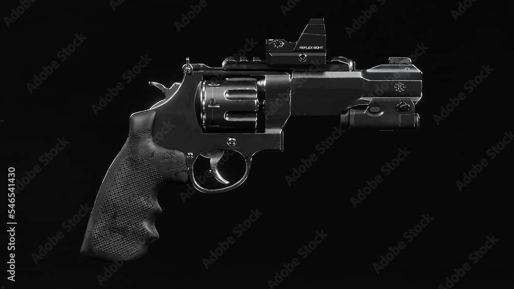 3d render of a black American revolver with a red dot sight and a ...