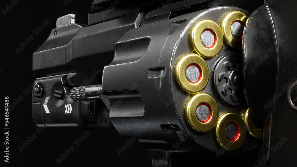 3d render of a black American revolver with a red dot sight and a ...