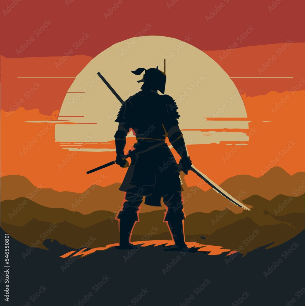Vector art of samurai looking into the distance. Japanese warrior at ...