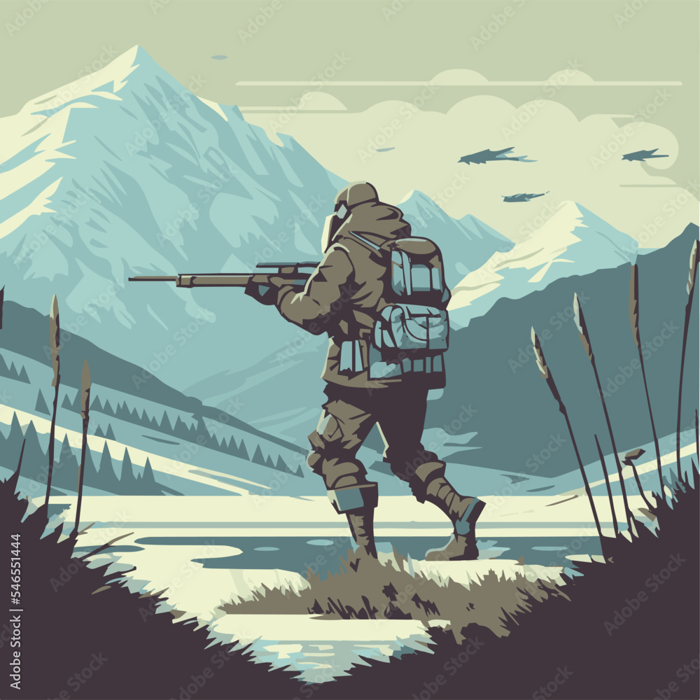 Soldier going to war vector art. Epic hero going to war with his rifle ...