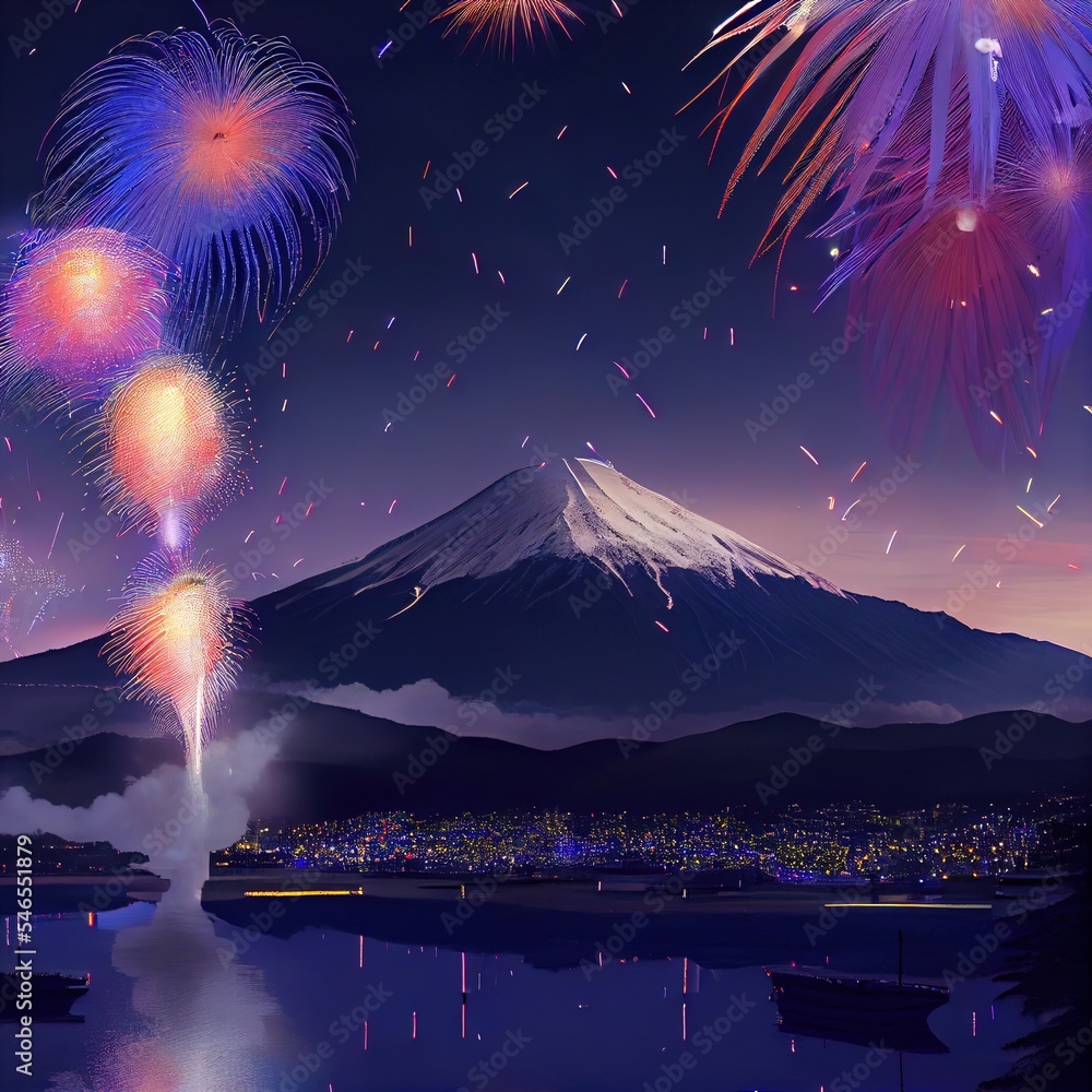 fuji mountain in japan during new year festival celebration and ...
