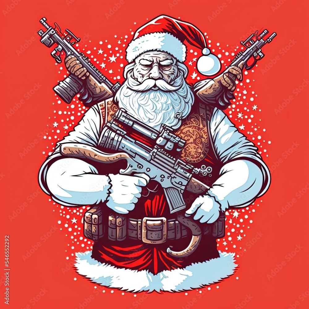 Angry Dangerous Santa Claus with Lot of Guns - Vector, Digital Art ...