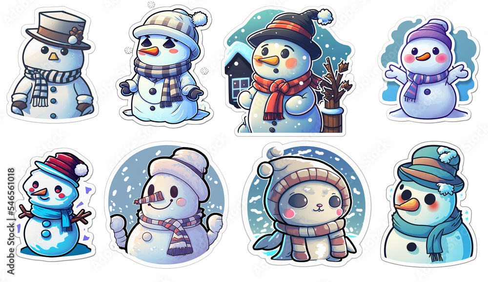 Cute Christmas snowmen PNG with transparent background. Winter kids ...