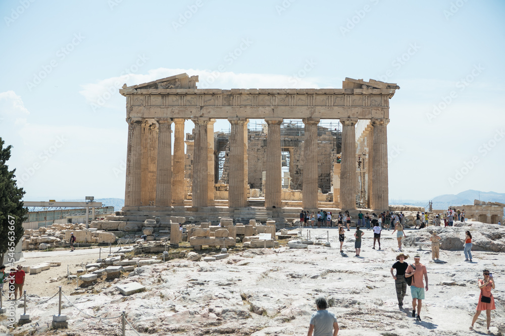 Parthenon temple, old Greek ruins at sunny day in Acropolis of Athens, Greece. Acropolis of ...