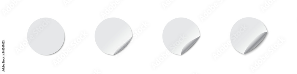 Realistic sticker. Round label shape. Paper mockup with curved corners ...