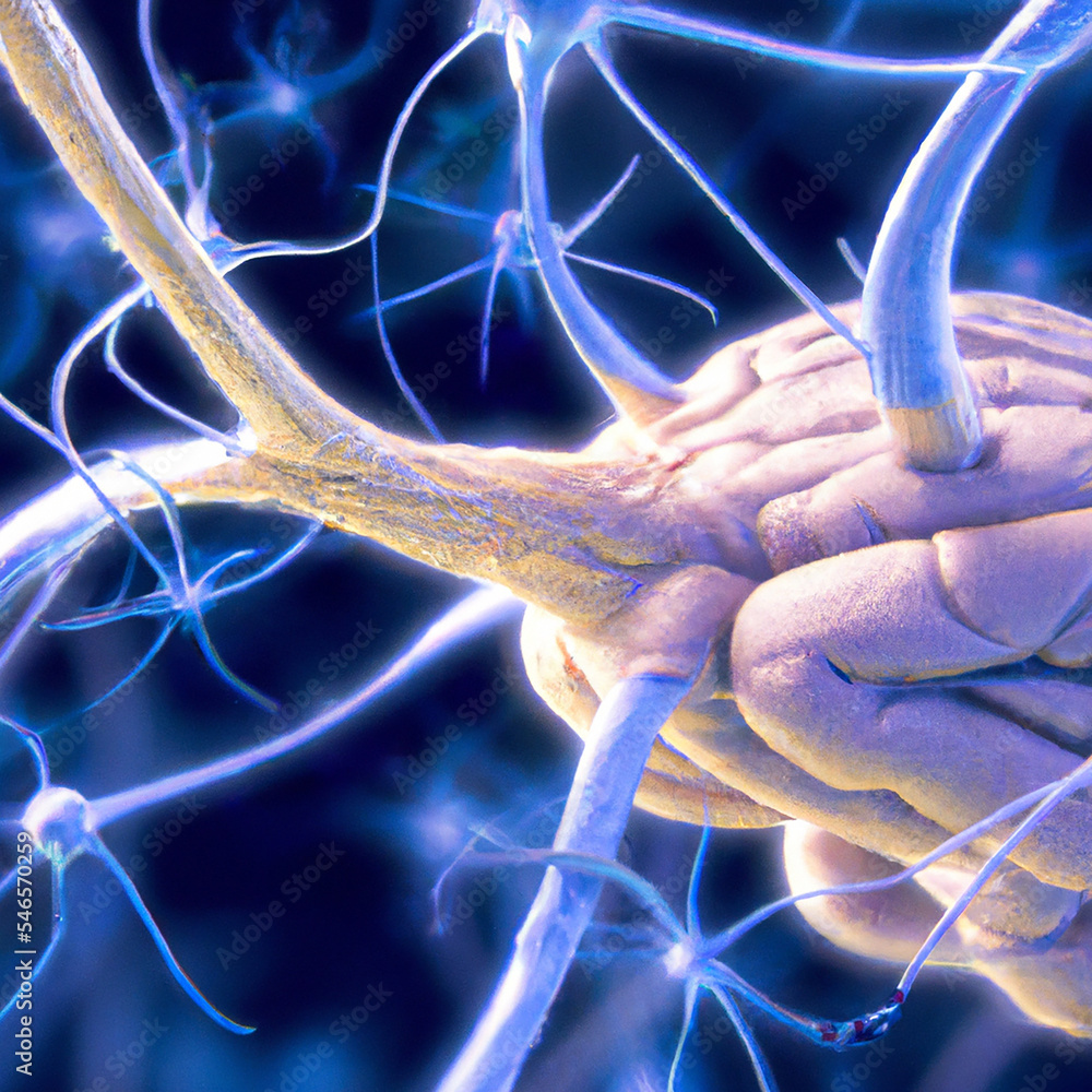 Microscopic view of neurons. Brain connections. Synapses. Communication ...