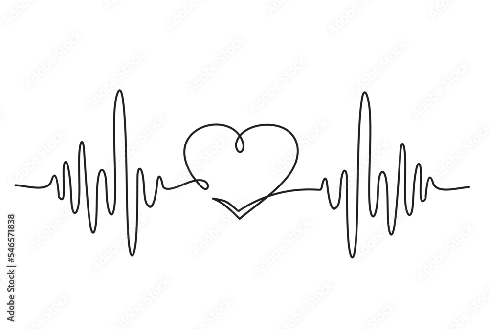Heart cardiogram continuous one line drawing minimalism design isolated ...