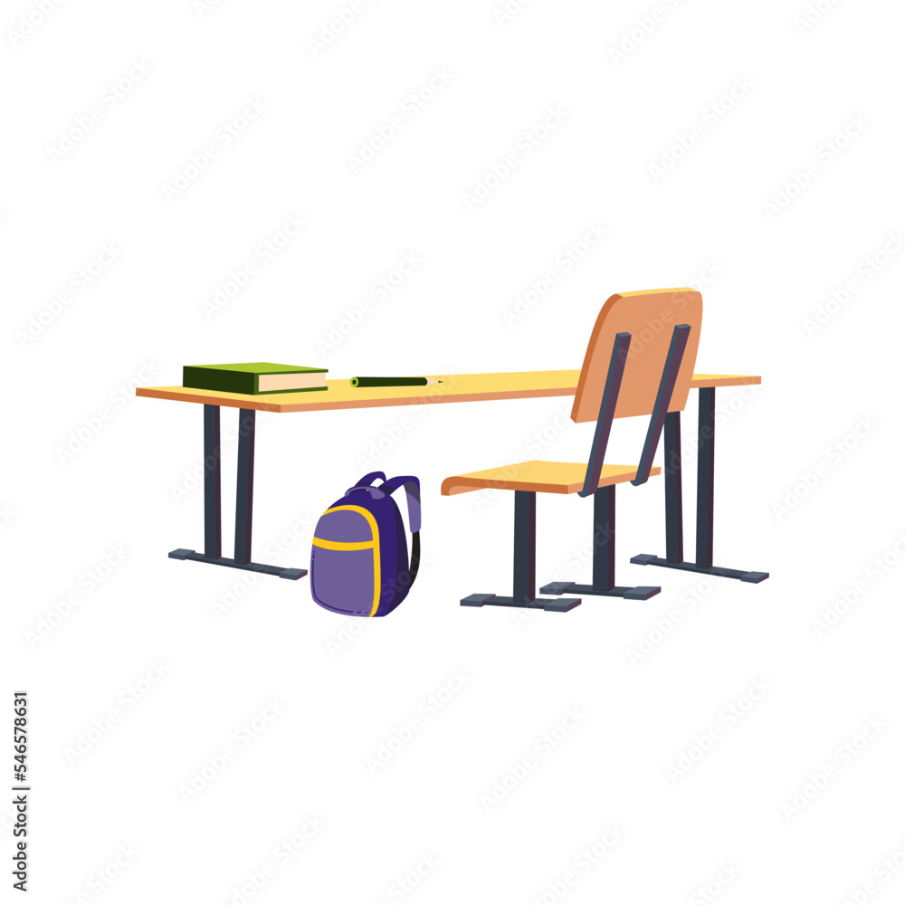 Desk and chair for classroom vector illustration. Cartoon drawing of ...