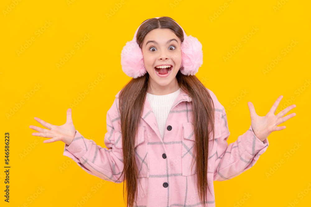 Hurray. Excited child happy screaming. Happy childhood. Preteen fashion ...