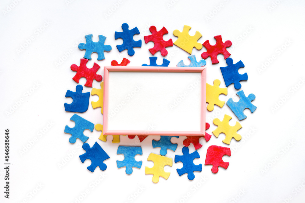 Autism Awareness Day, World Autism Day, frame with puzzle pieces ...