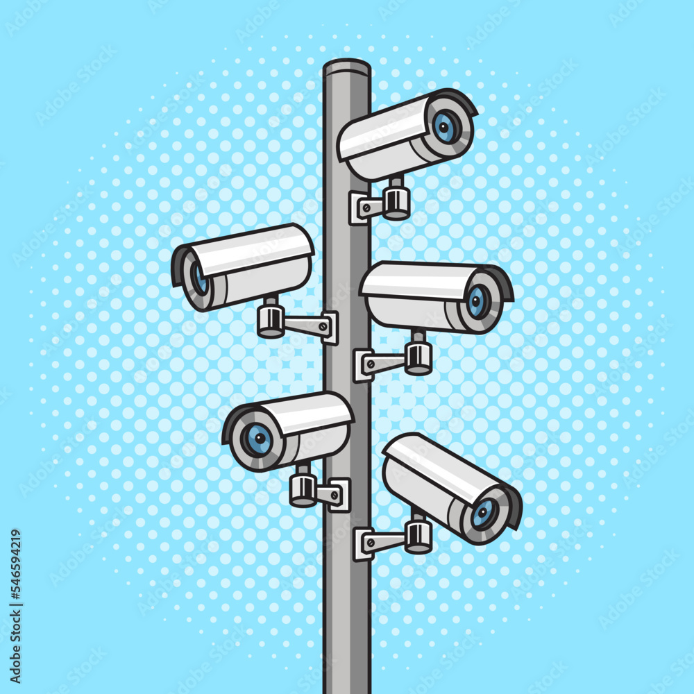 security surveillance camera pole pinup pop art retro vector ...