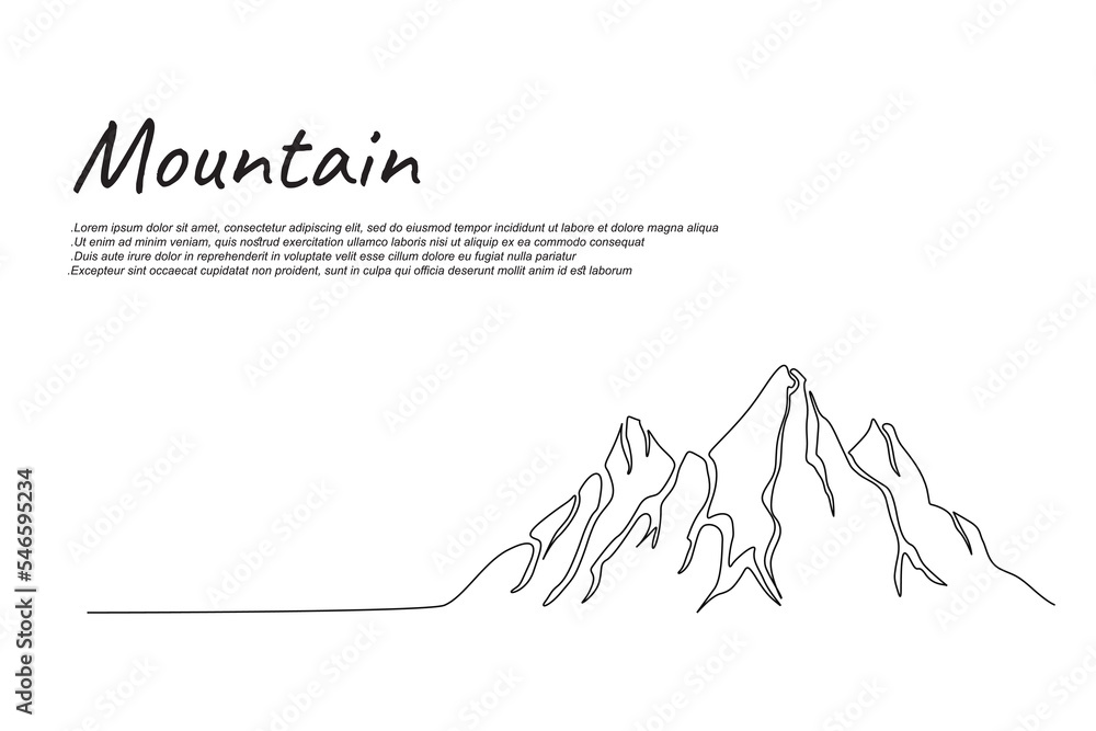 Continuous one line drawing of mountain landscape. High mounts peak ...