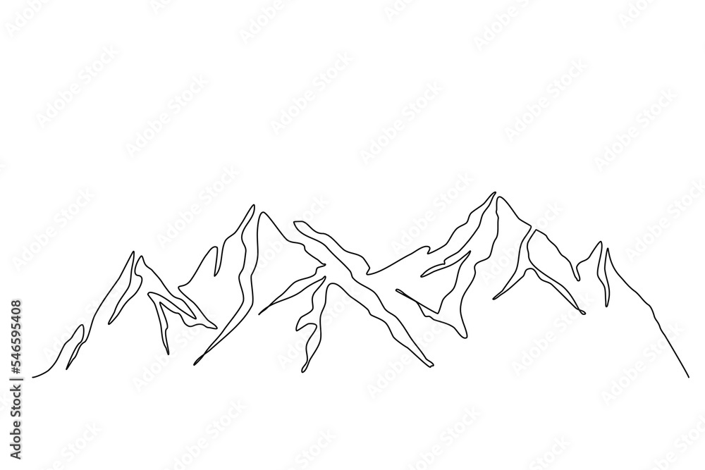 Continuous one line drawing of mountain landscape. High mounts peak ...