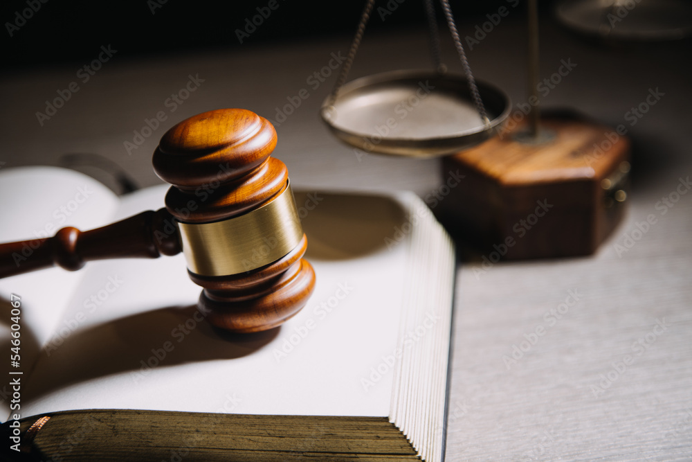 Justice and law concept.Male judge in a courtroom with the gavel ...