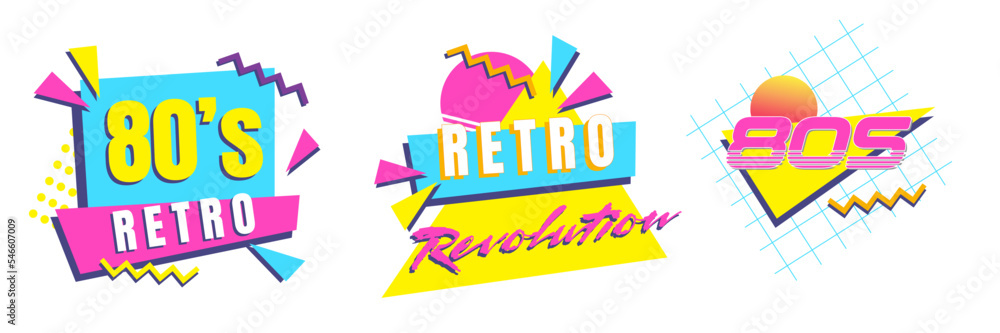 80's Retro graphic collection. Synthwave vintage design set. Vintage ...