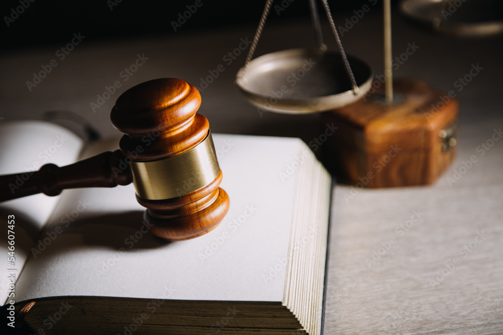 Justice and law concept.Male judge in a courtroom with the gavel ...