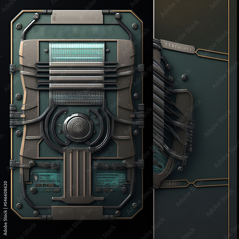 Futuristic sci-fi card back template frame design with cables and ...