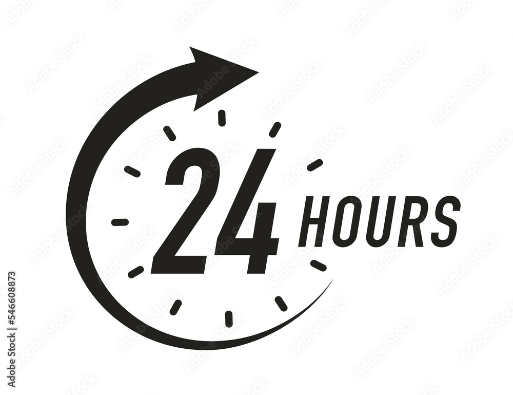 24 hours timer vector symbol black color style isolated on white ...