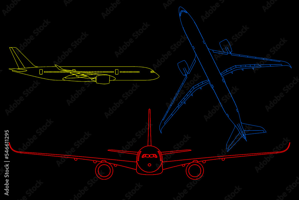 Avión de línea de largo alcance a350 Stock Illustration | Adobe Stock