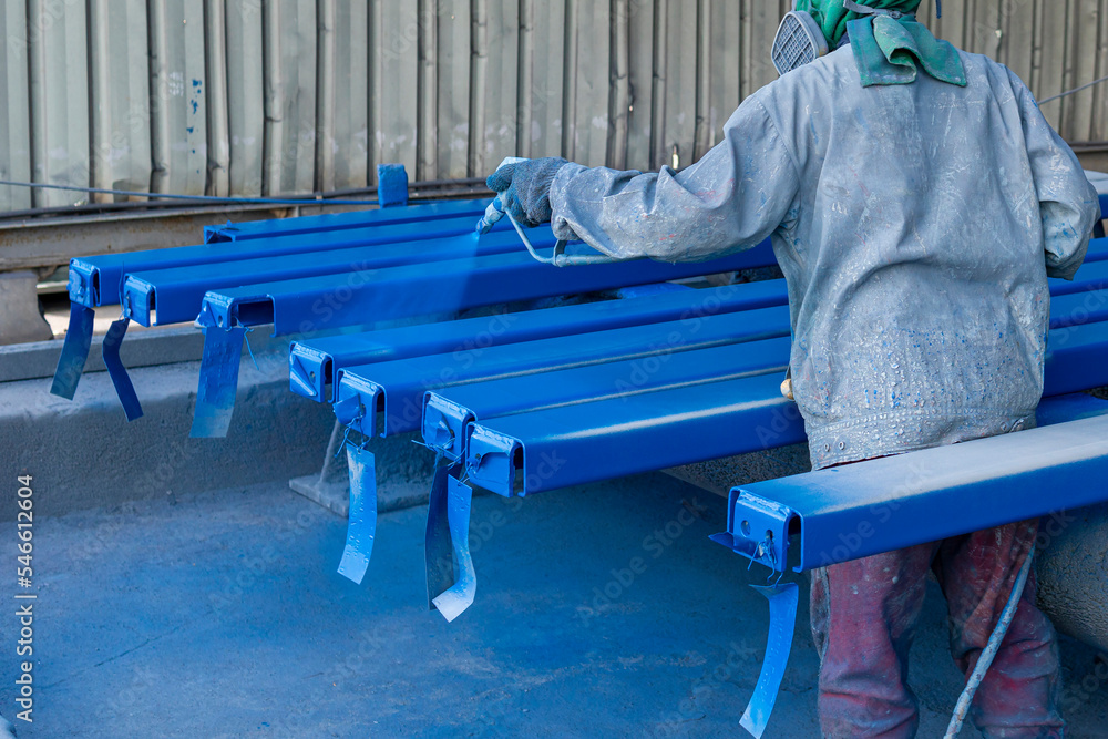 Paint Industry Steel Structure, The Painter is Working on Painting a ...