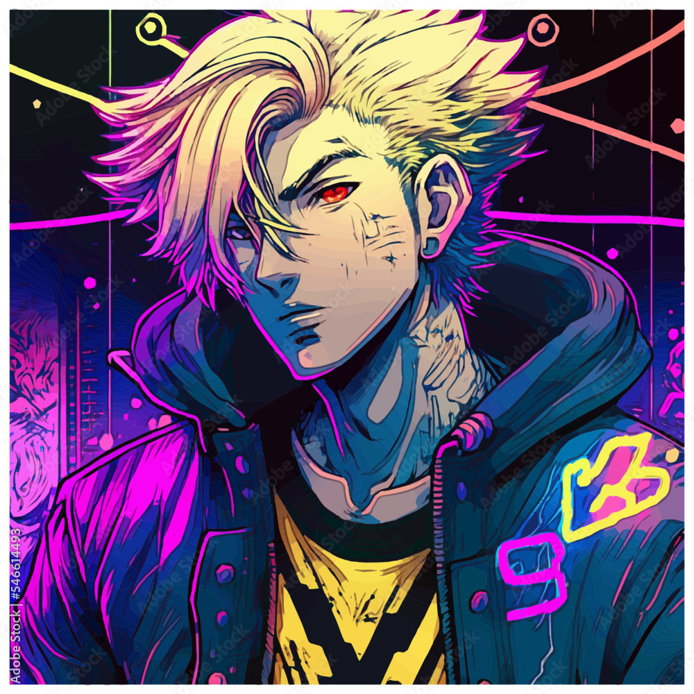 Cool Neon Graffiti Anime Boy With Blond Hair Vector Illustration Cool Neon Graffiti Anime Boy With Blond Hair Vector Illustration