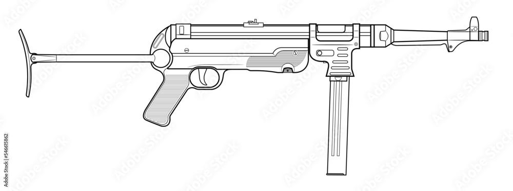 Vector illustration of the MP40 german machine gun with unfolded stock ...