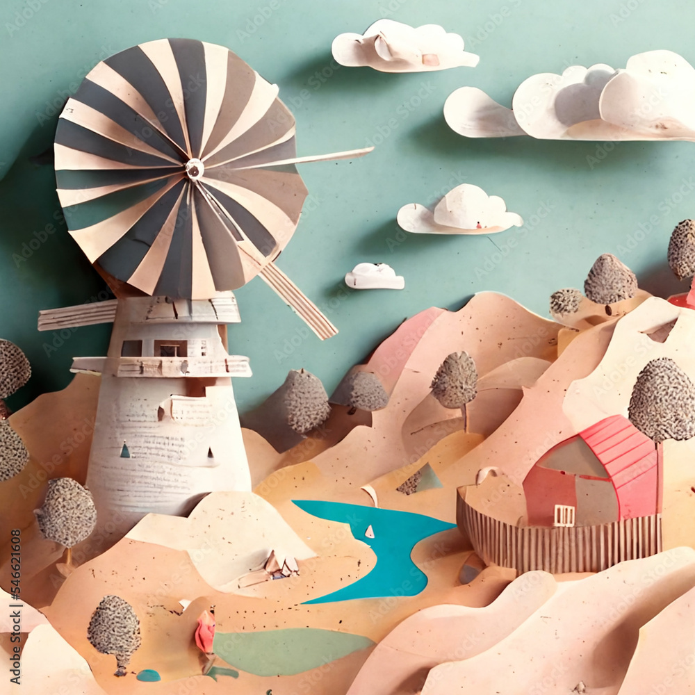 summer scene, papercraft, gen art Stock Illustration | Adobe Stock