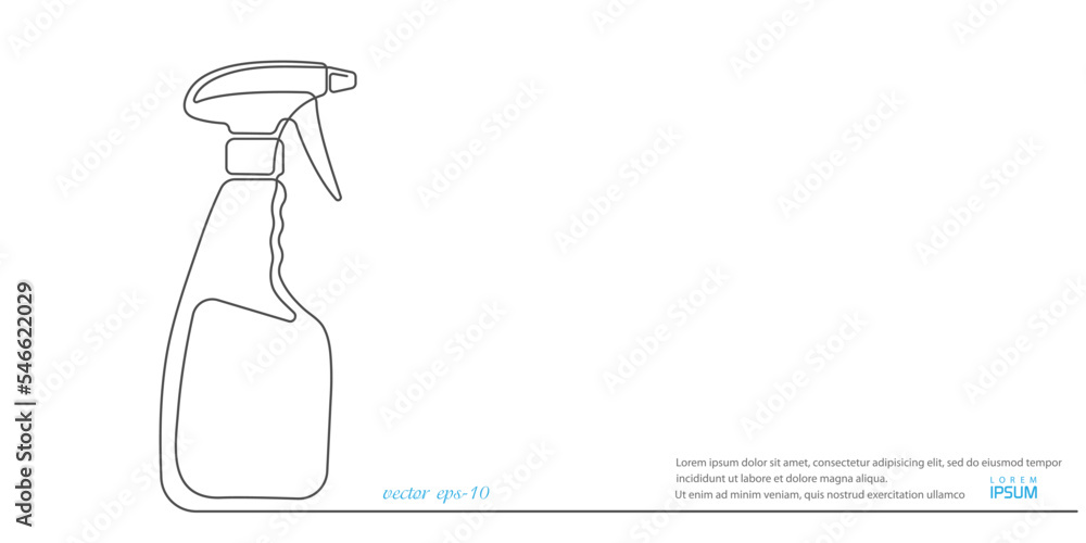 Spray bottle .Home chemistry. Pulverizer drawing.Continuous line ...