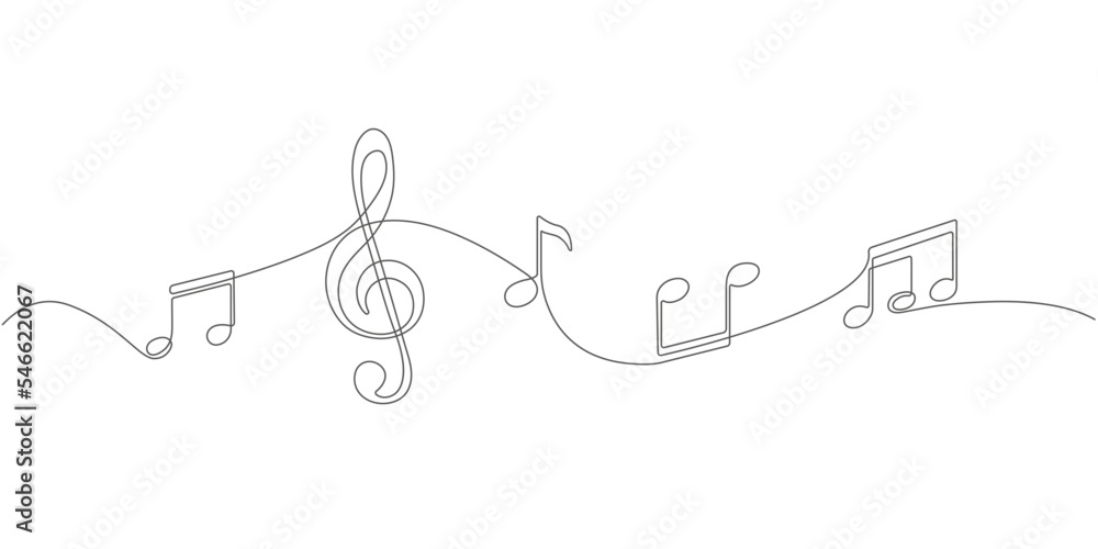 Musical notes on white background.Musical concept.Continuous line ...