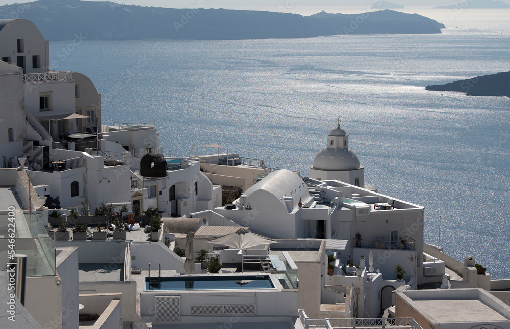 Fira, Santorini, Greece, EU. 2022. An overview of Fira the capital of ...
