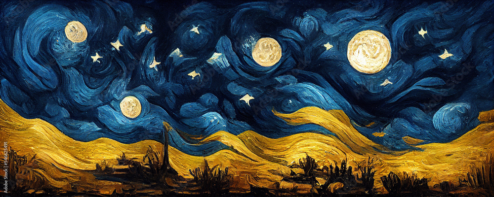 moon, stars, painting, night, sky, abstract, art Stock Illustration ...