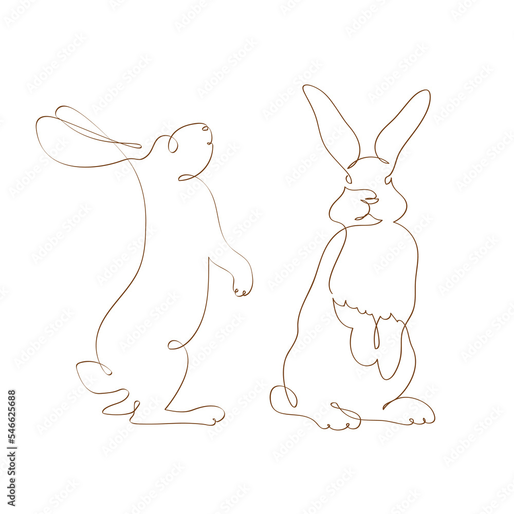 Single line drawing of rabbit, vector minimalistic hand drawn ...