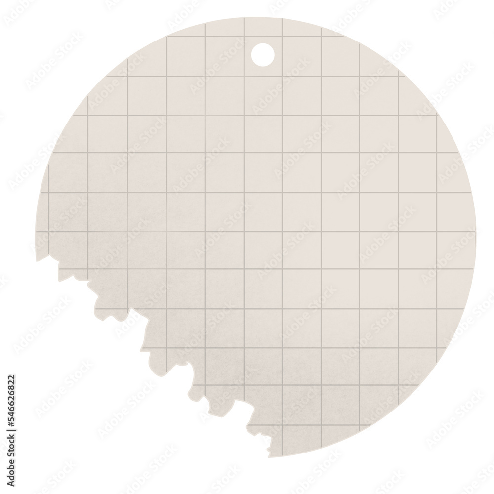 piece of torn light beige circle note paper, grid pattern notebook ...