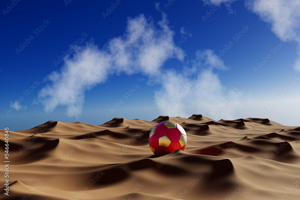 Soccer Ball in Qatar Desert with Maroon and Gold Color - 3D ...
