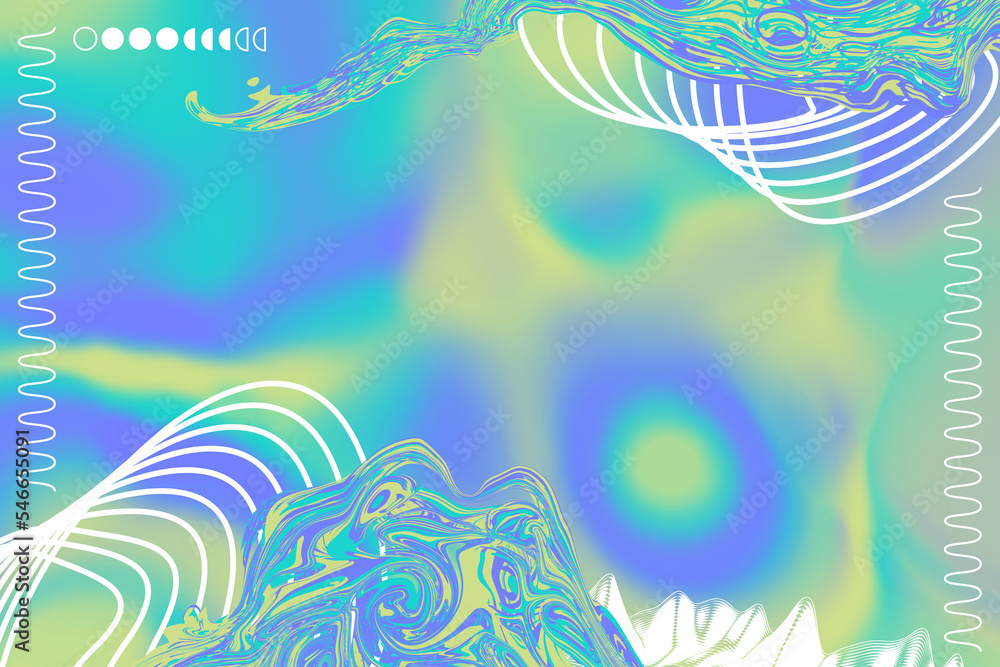 Abstract turquoise, green and blue blank poster. Pastel neon wallpaper ...