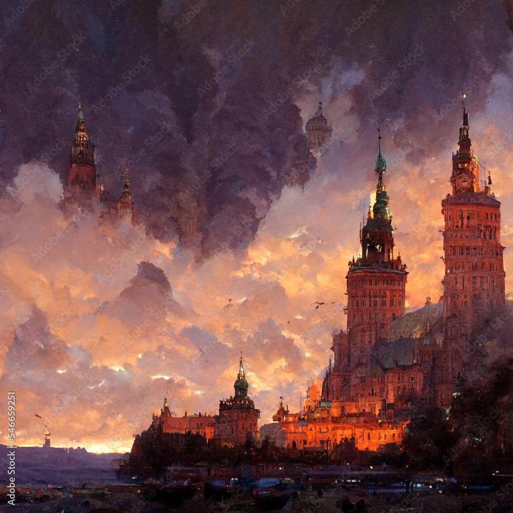 AI generated digital art of a realistic city with old architectures and ...