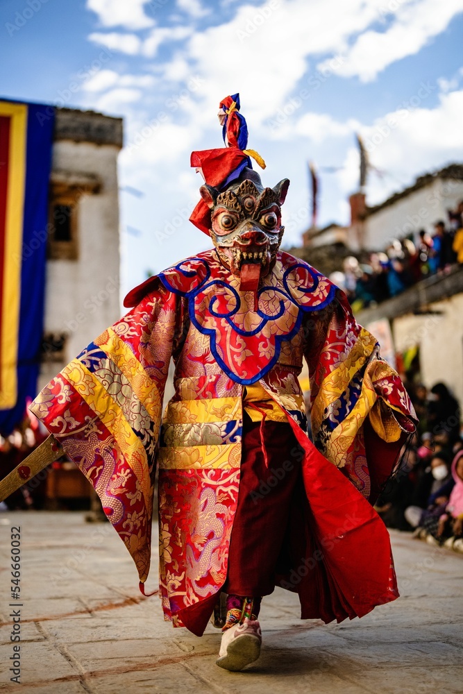 Tibetan Buddhist in traditional demon ghost clothing in Ritual Dance at ...