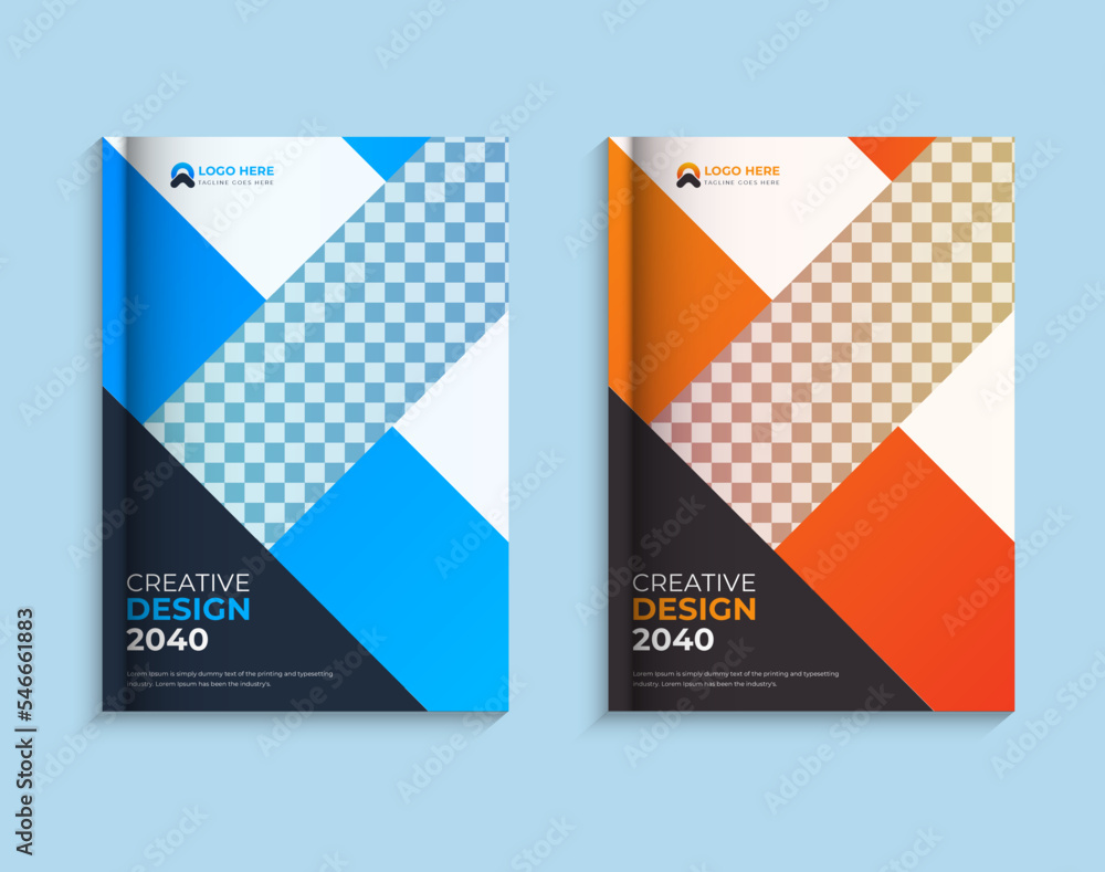Creative book cover design orange and blue color template set, cover ...