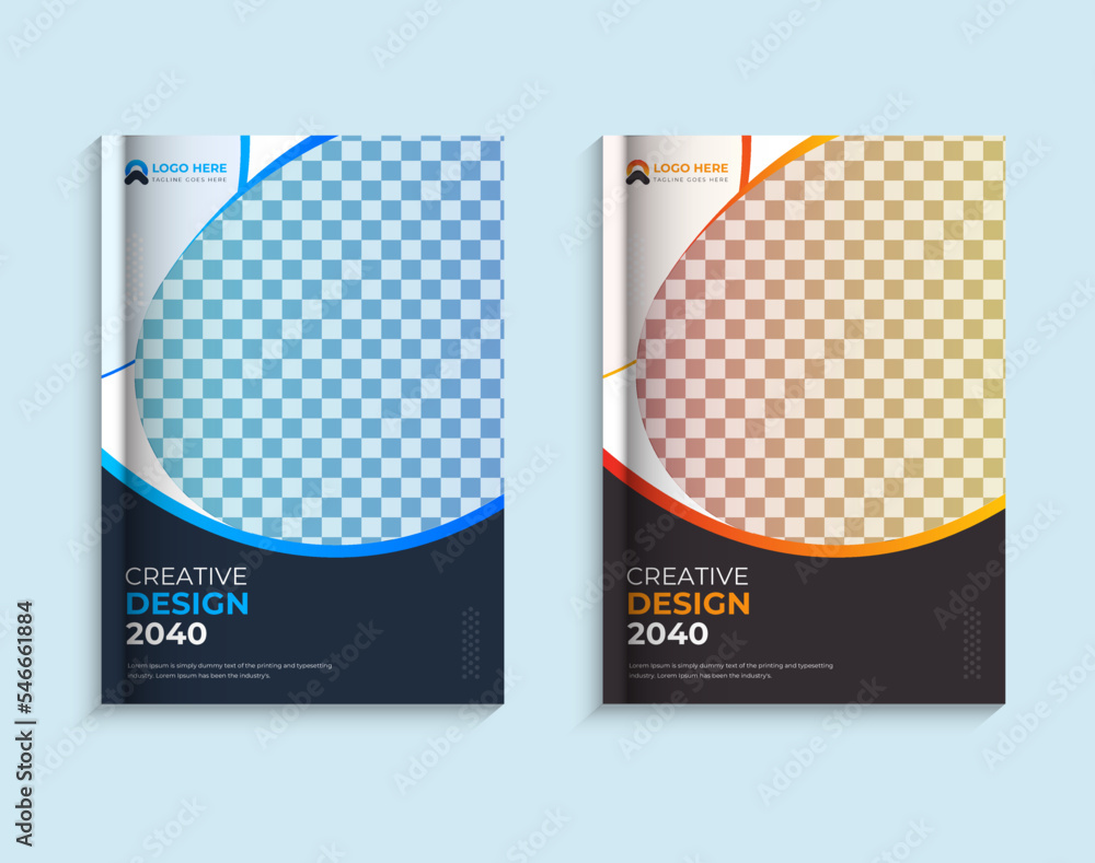 Creative book cover design orange and blue color template set, cover ...