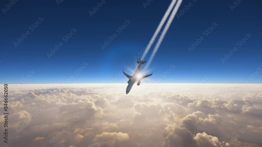 Airplane falling from the sky towards the earth. Imminent plane crash ...
