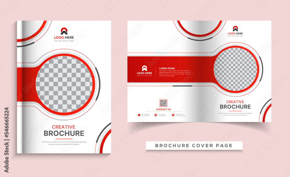 Creative brochure cover design with red shape, cover page annual report ...