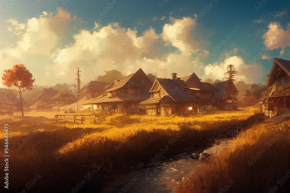 Naklejka Traditional Japanese rural village in Kyoto, Japan. Wooden ...