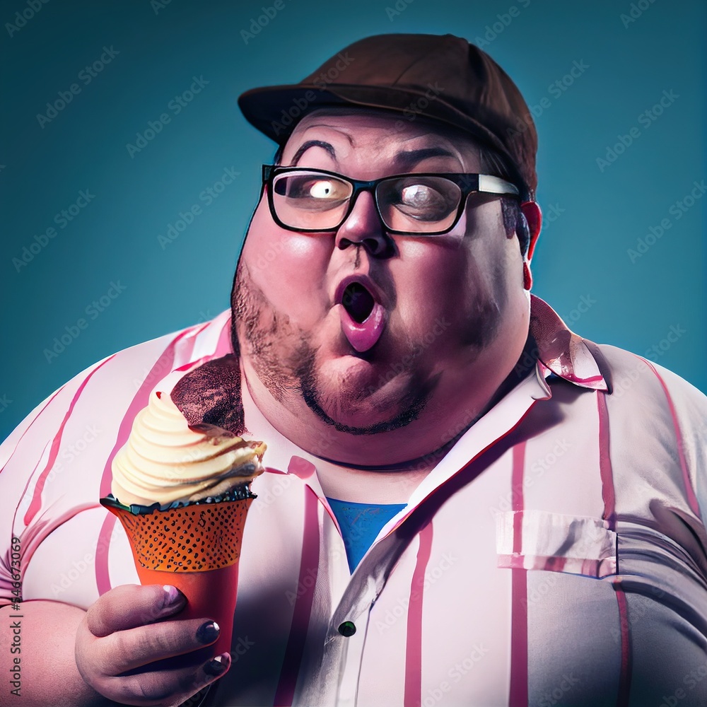 Overweight man eating ice cream illustration generated with Artificial ...