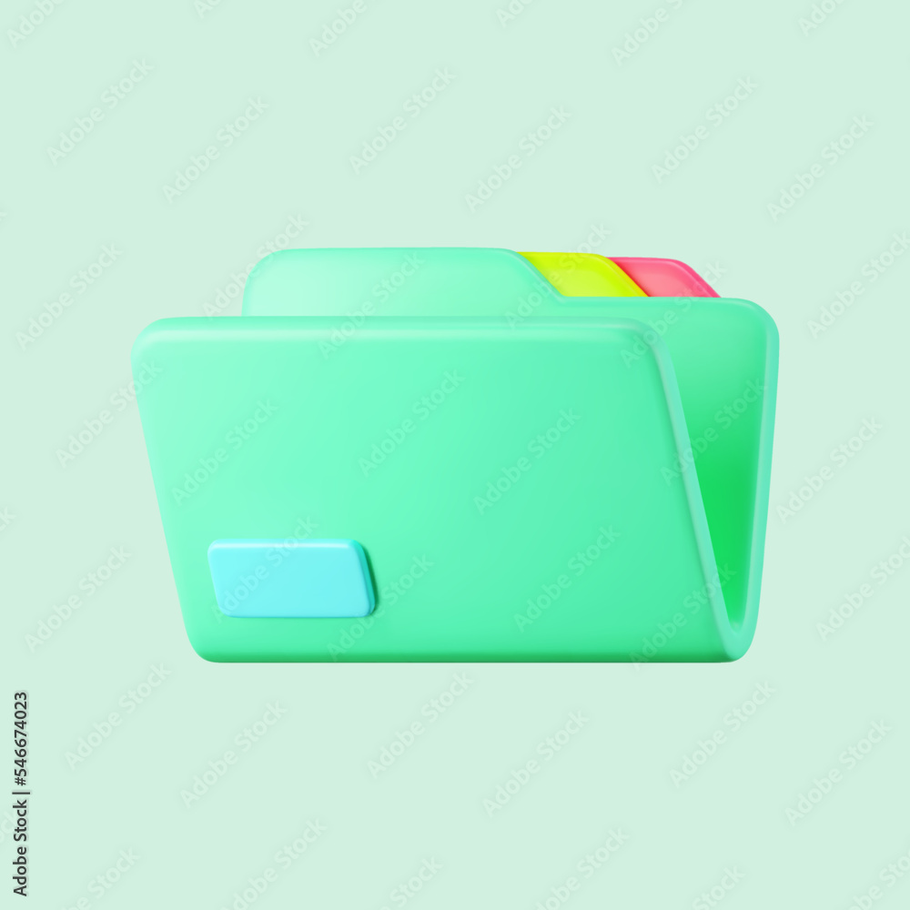 3d green empty and open computer file folder icon without blank document isolated on background ...