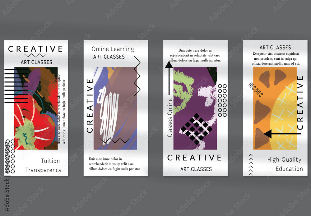 Flyer Layout with Black Shapes and Bright Abstract Rectangle on White ...