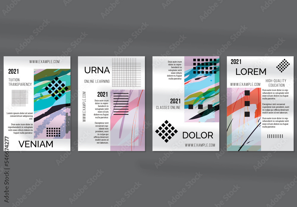 Flyer Layout with Geometric Shapes and Abstract Bright Rectangle on ...