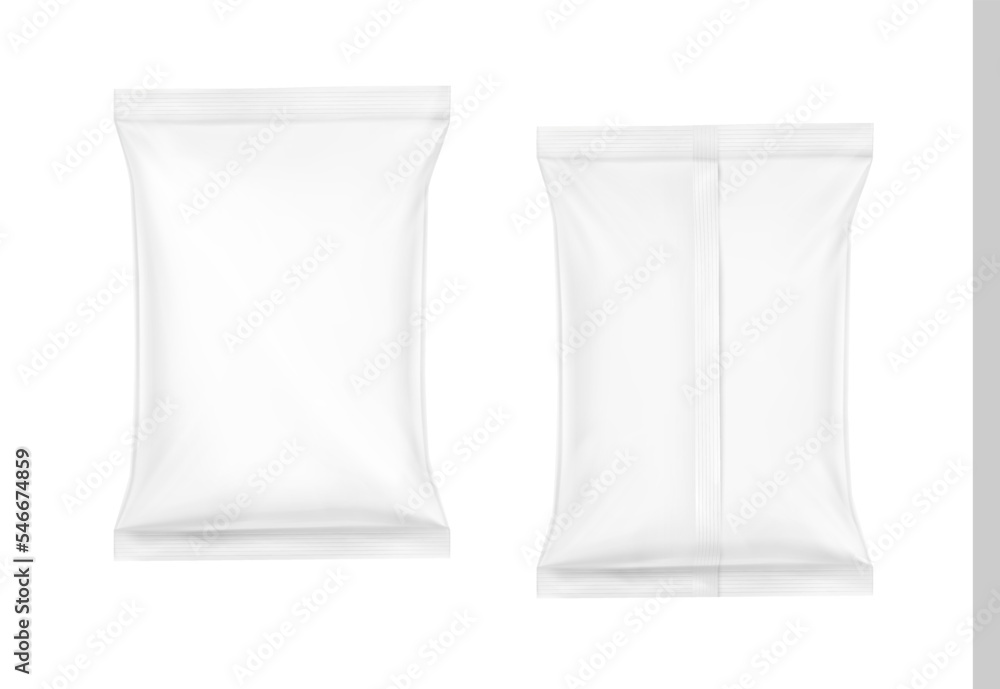 Food snack pillow bag mockup set. Vector illustration isolated on white ...