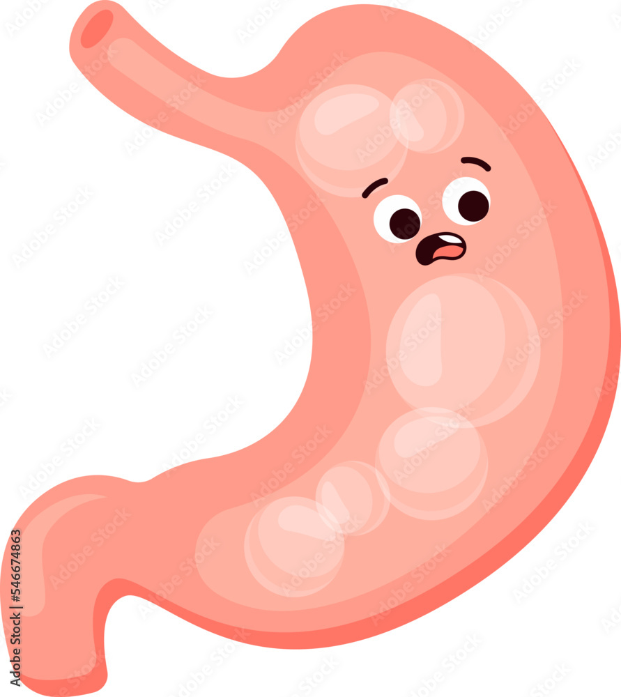 Bloating in cartoon stomach flat icon Human digestive system Stock ...