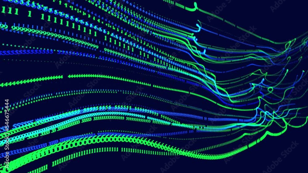 digital waves. Vj loop hologram abstract bg. Symbols form lines, grid. Information concept. Sci ...